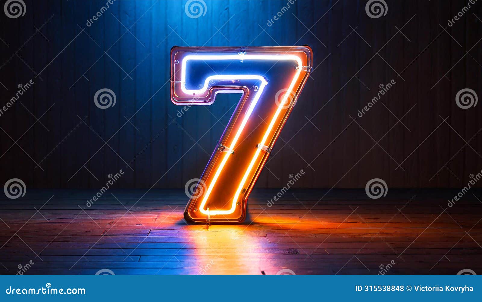 Image of Glowing Neon Number 7, Made from Neon Light. 3D Rendering ...