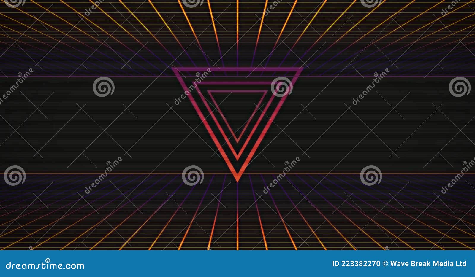 Image of Glowing Neon Pink Triangles and Grid Flickering on Seamless ...