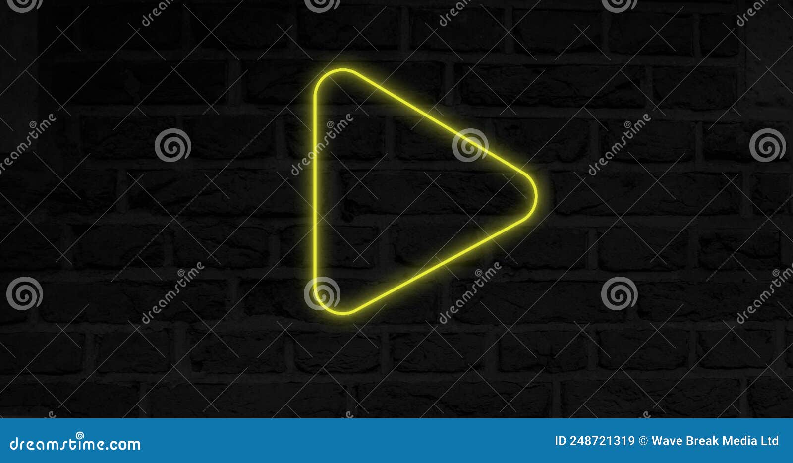 Image of Glowing Neon Play Button Icon on Brick Wall Stock Illustration ...