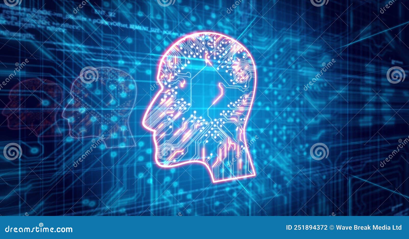 Image of Glowing Orange Human Head Over Blue Processor Socket Stock ...