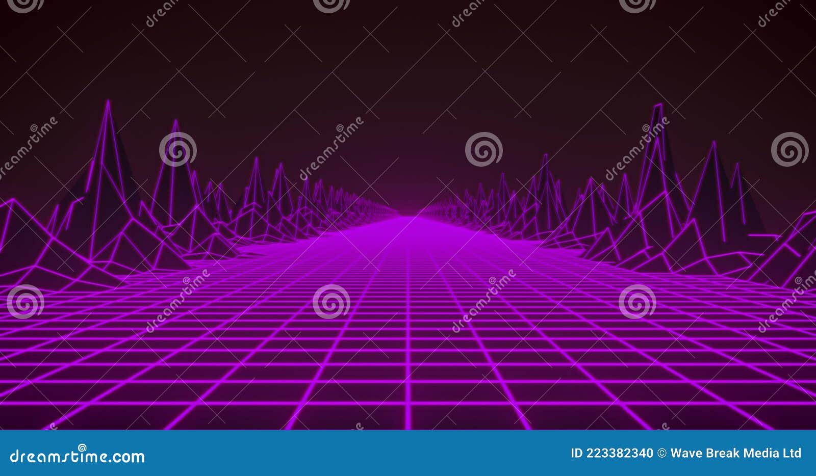 Image of Glowing Pink Grid and Map with Mountains Moving on Seamless ...