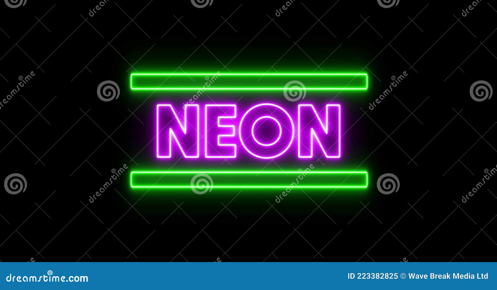 Image of Glowing Purple Neon Text with Green Bars Flashing on Seamless ...