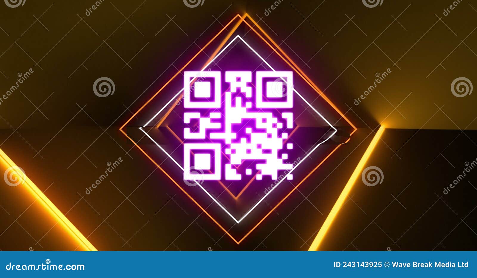 Image of Glowing Qr Code Over Neon Geometric Shapes Stock Illustration ...