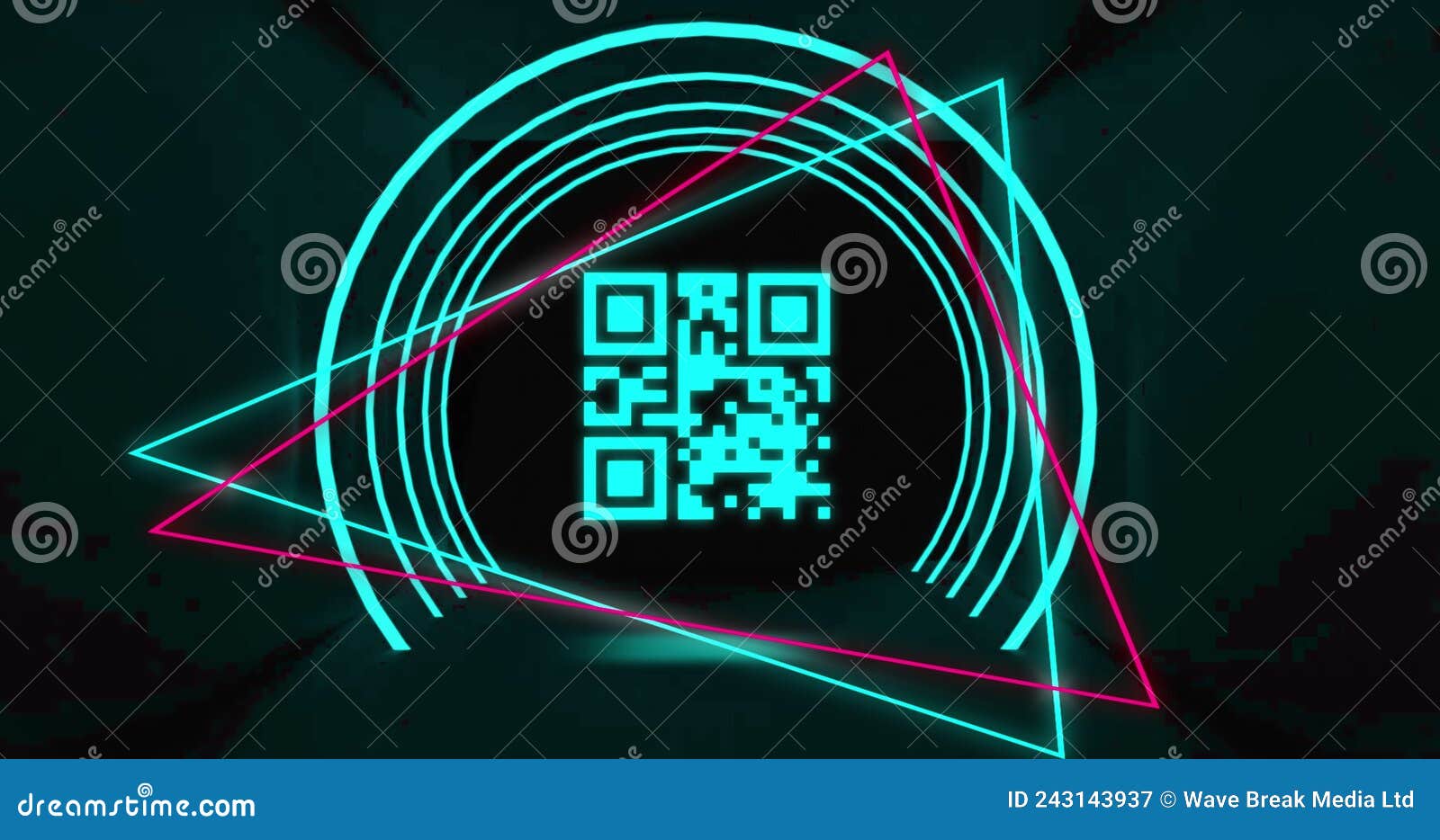 Image of Glowing Qr Code Over Neon Geometric Shapes Stock Illustration ...