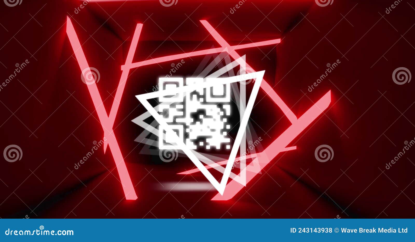 Image of Glowing Qr Code Over Neon Geometric Shapes Stock Illustration ...
