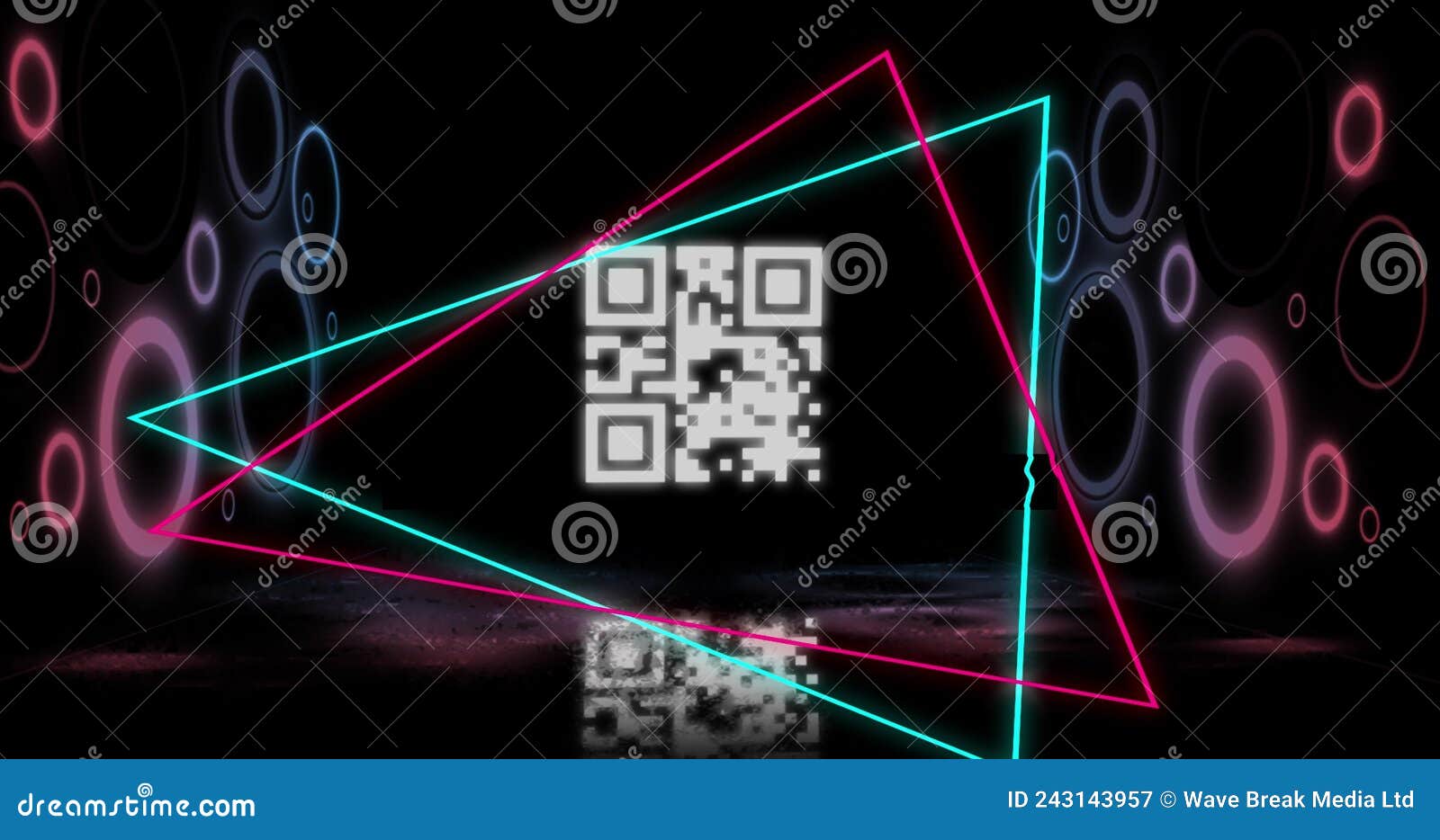 Image of Glowing Qr Code Over Neon Geometric Shapes Stock Illustration ...
