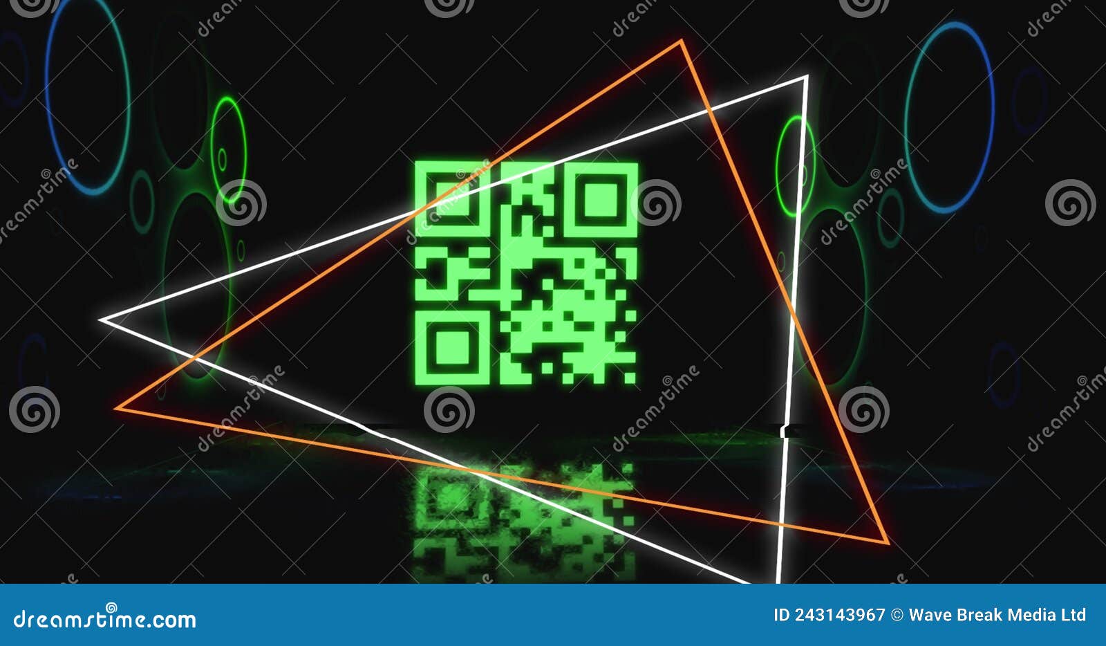 Image of Glowing Qr Code Over Neon Geometric Shapes Stock Illustration ...