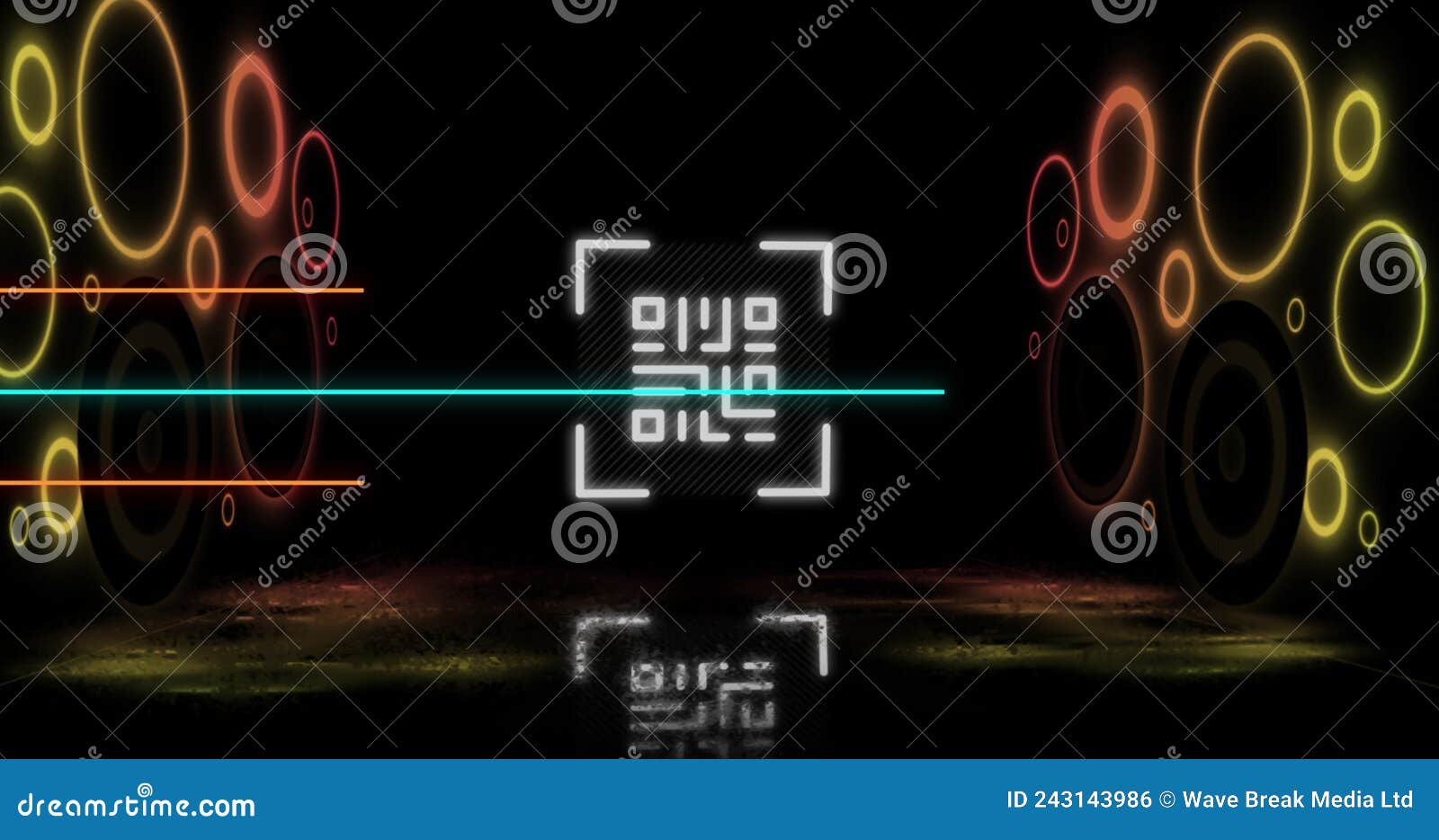 Image of Glowing Qr Code Over Neon Geometric Shapes Stock Illustration ...