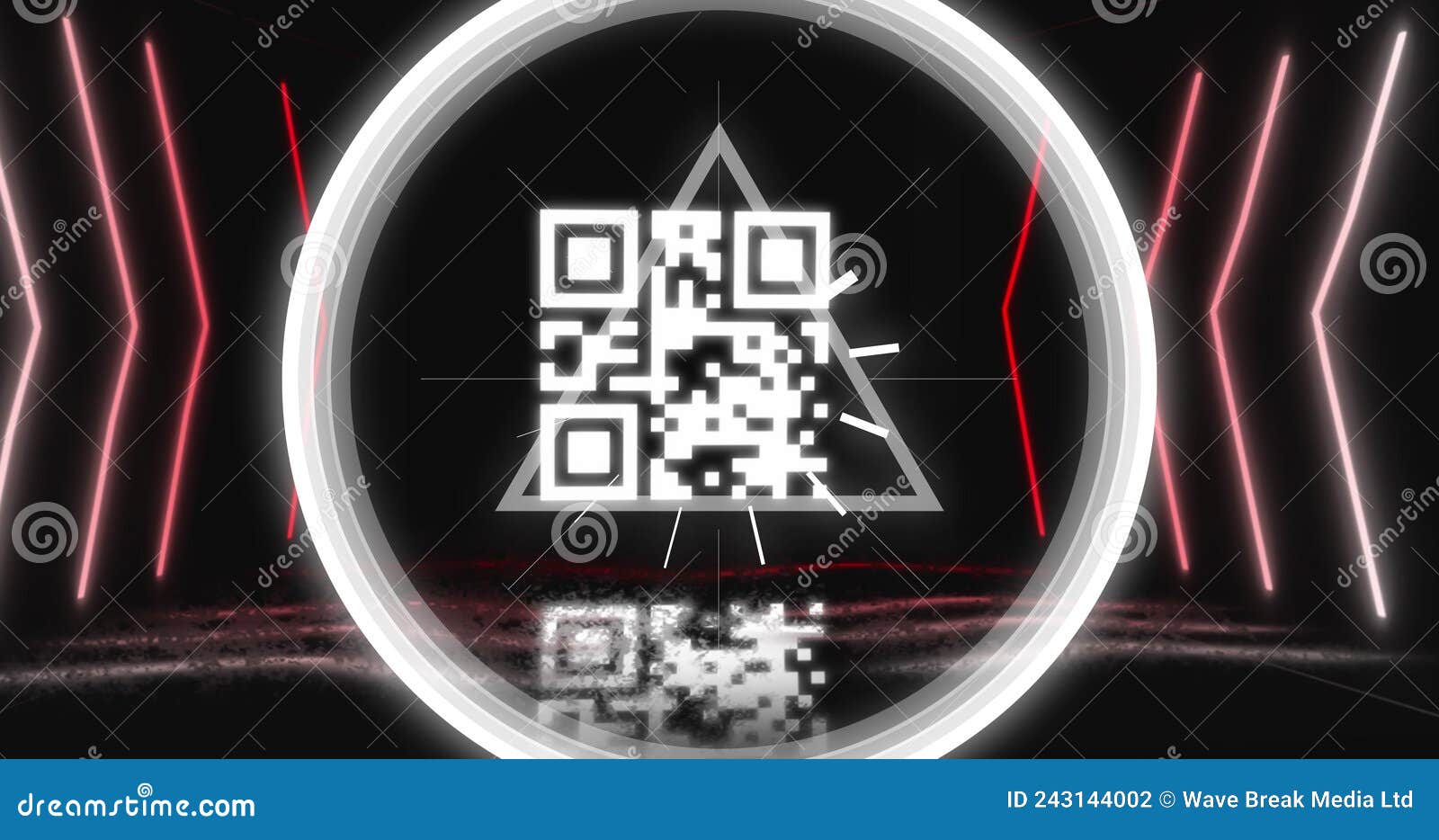 Image of Glowing Qr Code Over Neon Geometric Shapes Stock Illustration ...