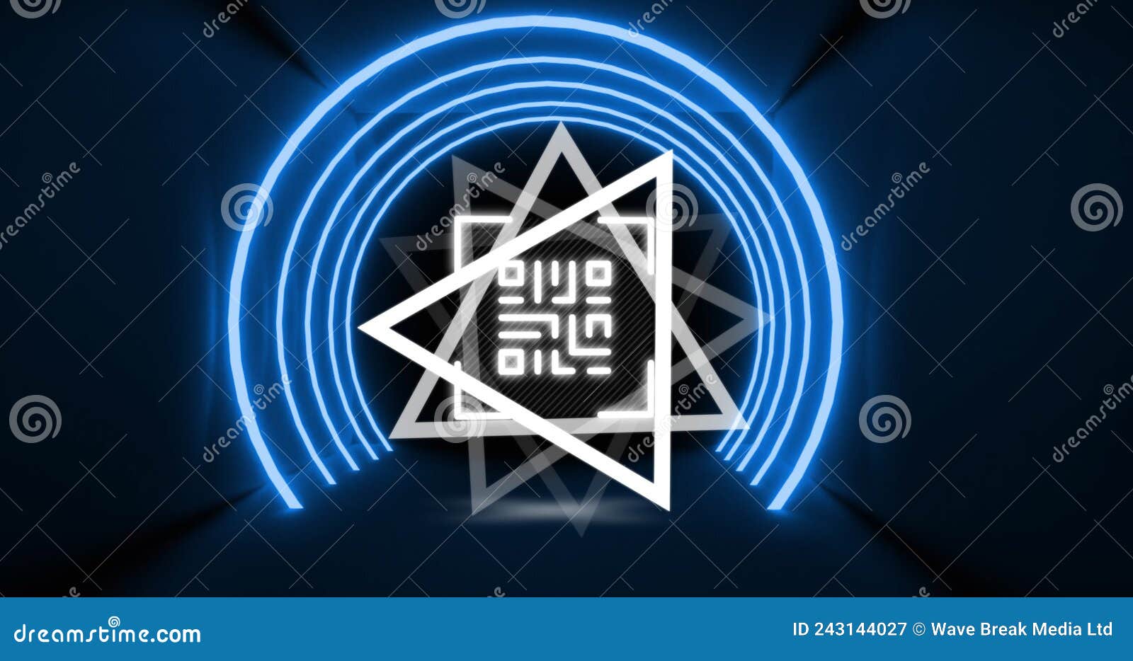 Image of Glowing Qr Code Over Neon Geometric Shapes Stock Illustration ...
