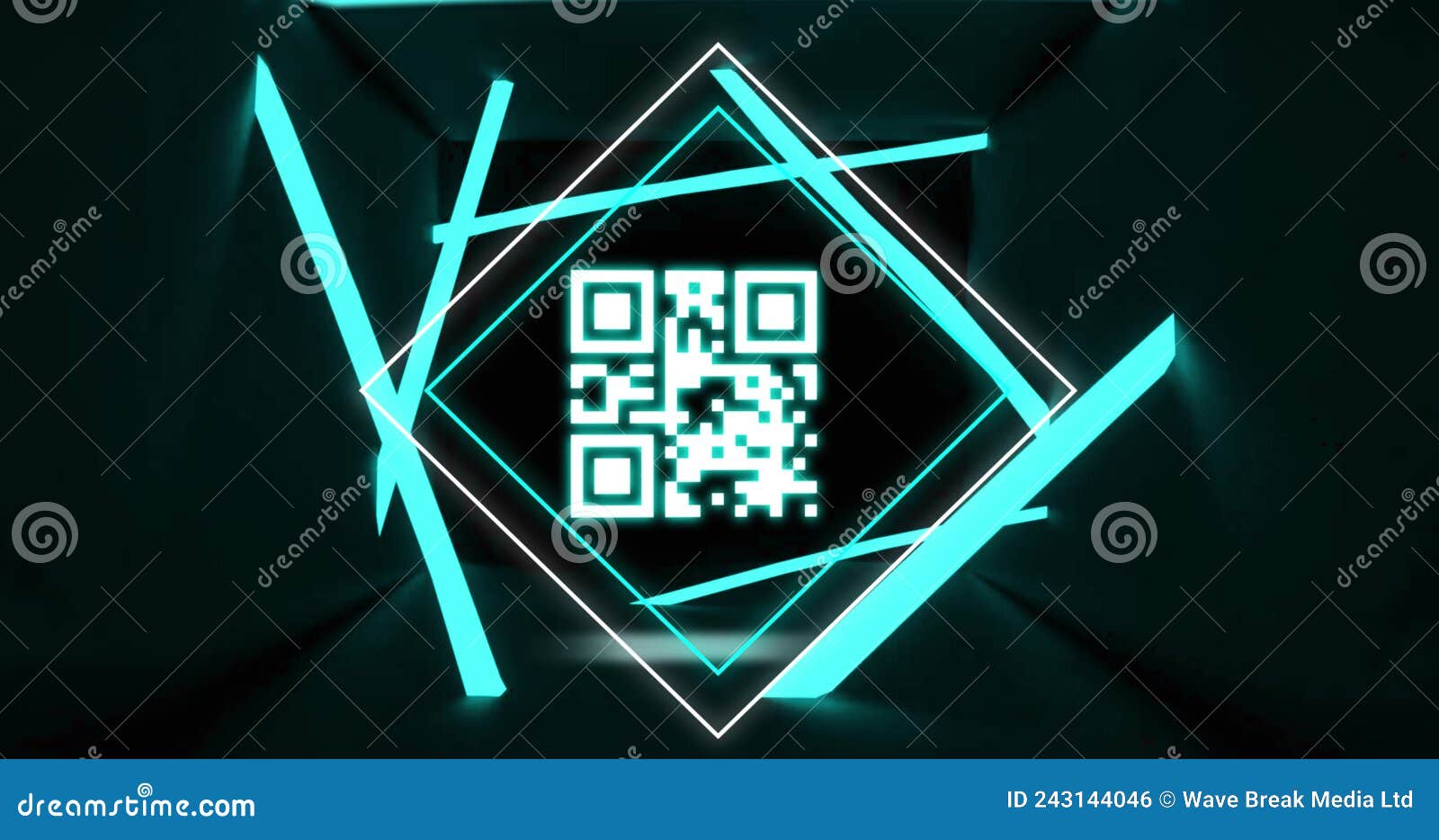 Image of Glowing Qr Code Over Neon Geometric Shapes Stock Illustration ...