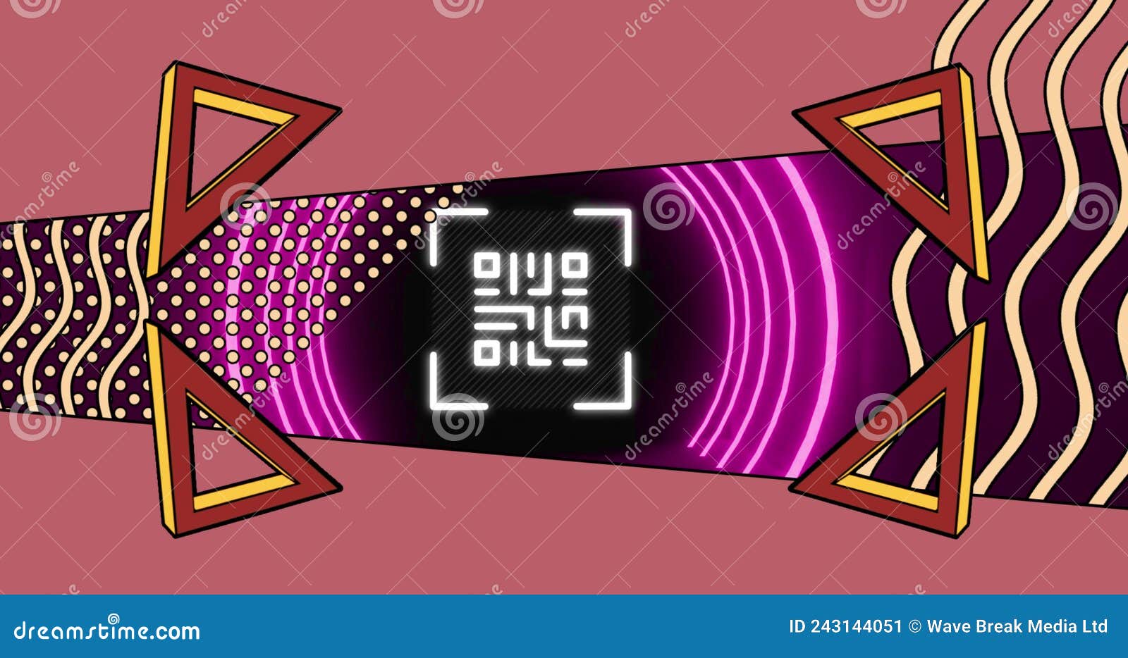 Image of Glowing Qr Code Over Neon Geometric Shapes Stock Illustration ...