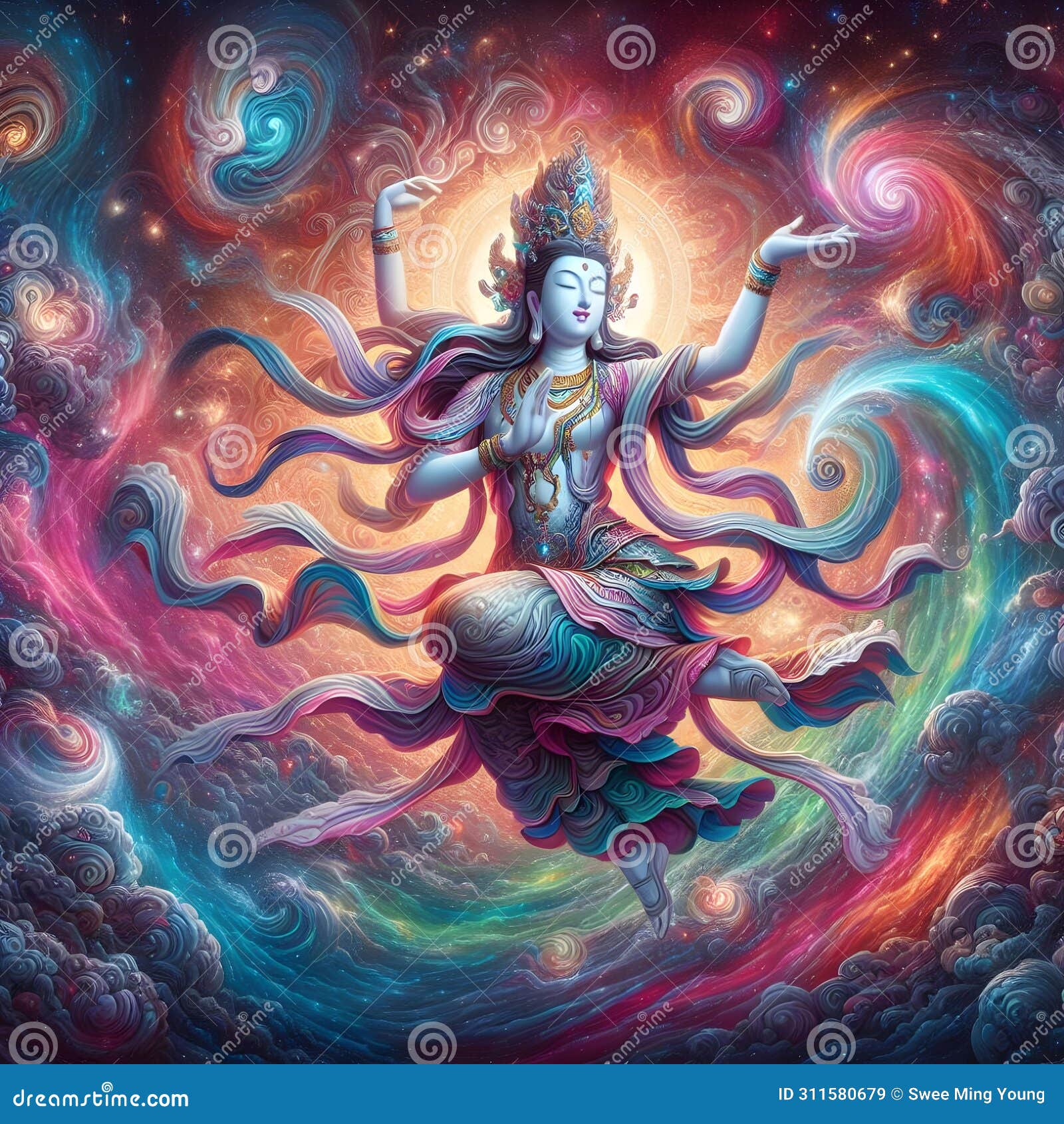 Image of Goddess Guanyin in a Galaxy Dance Symbolizing the Cosmic of Physical Embodiment of ...