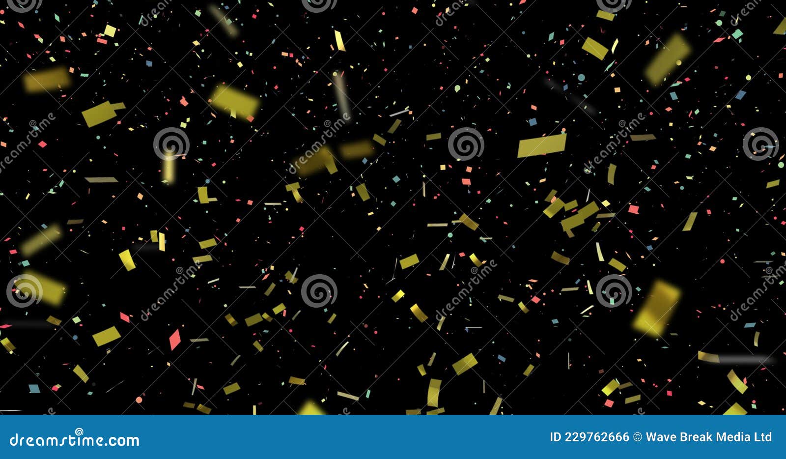 Image of Gold and Colourful Confetti Falling on Black Background Stock ...