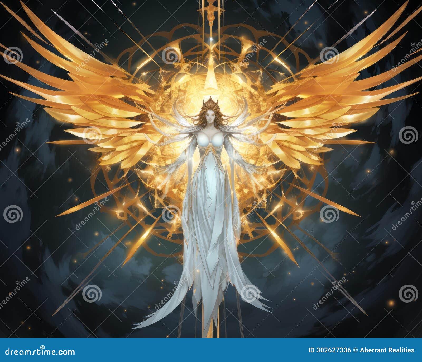 An Image of a Golden Angel with Wings Stock Illustration - Illustration ...