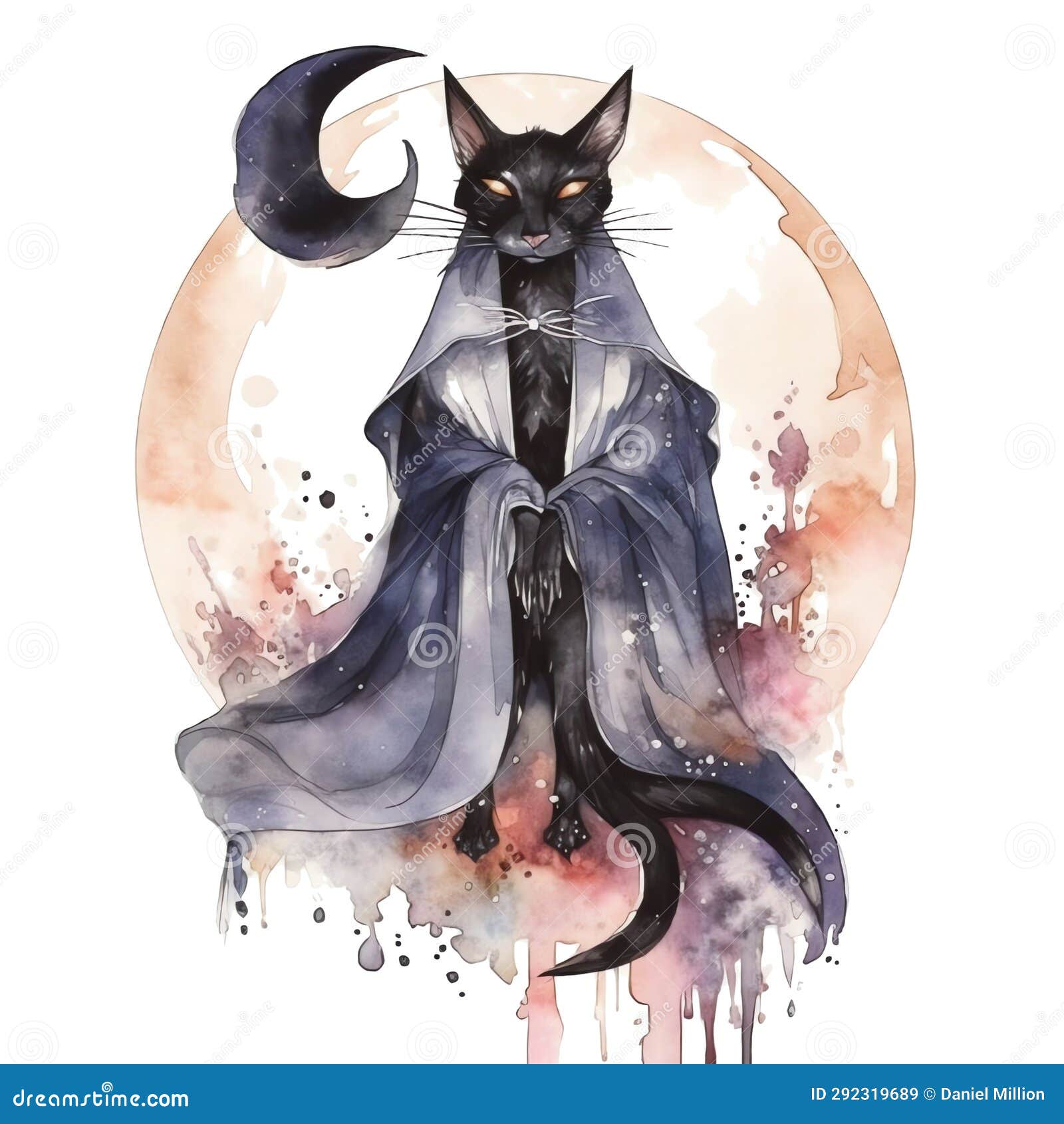 Gothic Black Cat Watercolor Illustration Stock Illustration ...