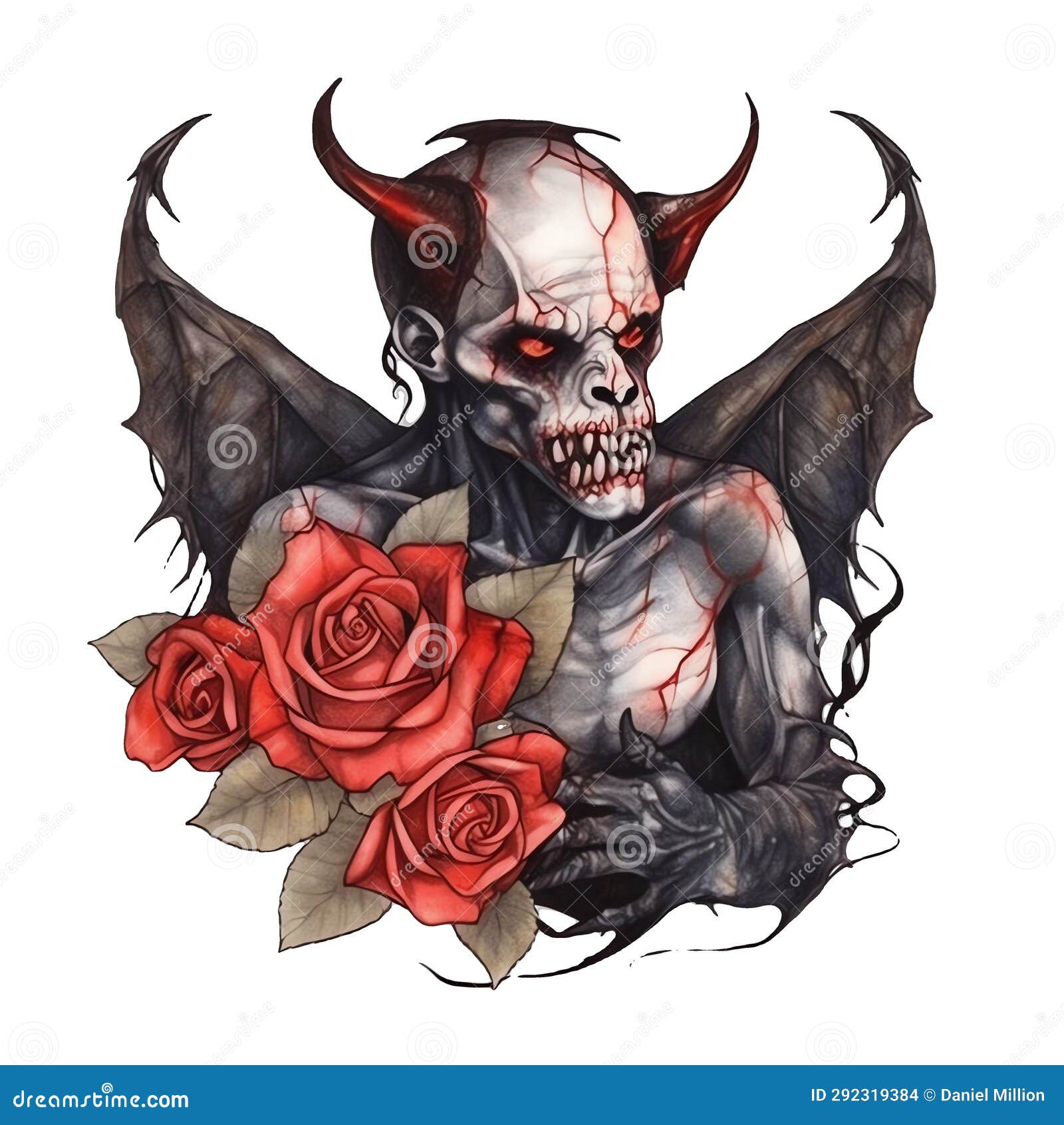 Gothic Demon Watercolor Illustration Stock Illustration - Illustration ...