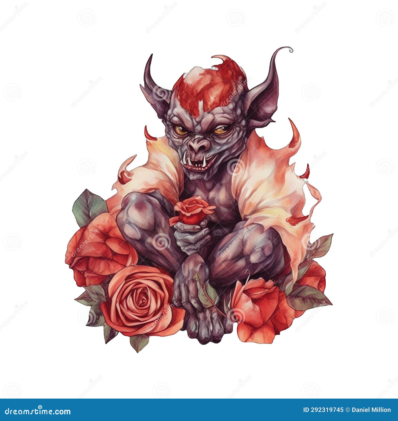 Gothic Devil Watercolor Illustration Stock Illustration - Illustration ...
