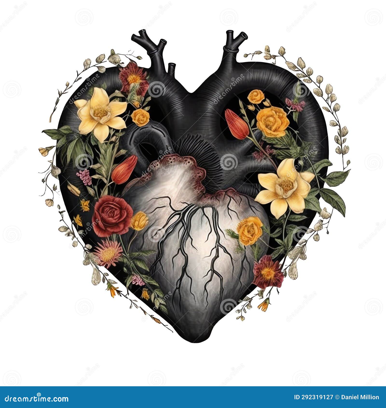 Gothic Hearts Watercolor Illustration Stock Illustration - Illustration ...