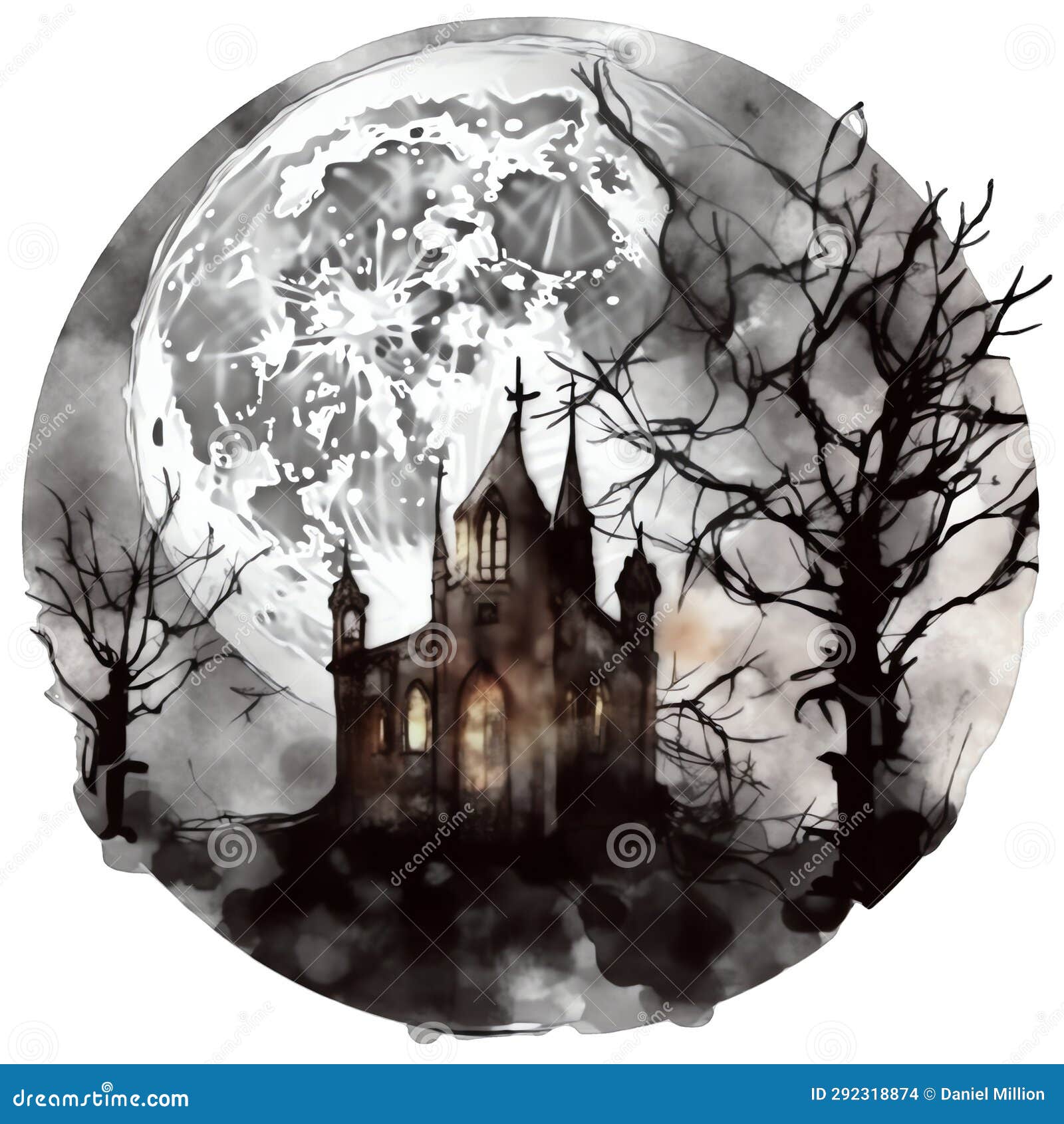 Gothic Moon Watercolor Illustration Stock Illustration - Illustration ...