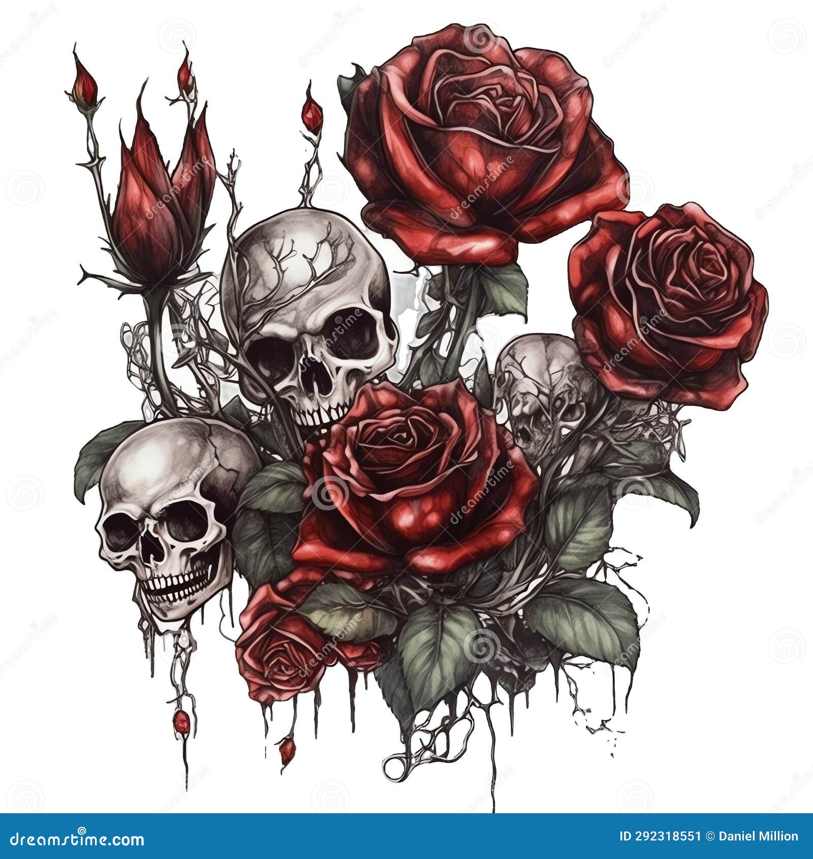 Gothic Roses Watercolor Illustration Stock Illustration - Illustration ...