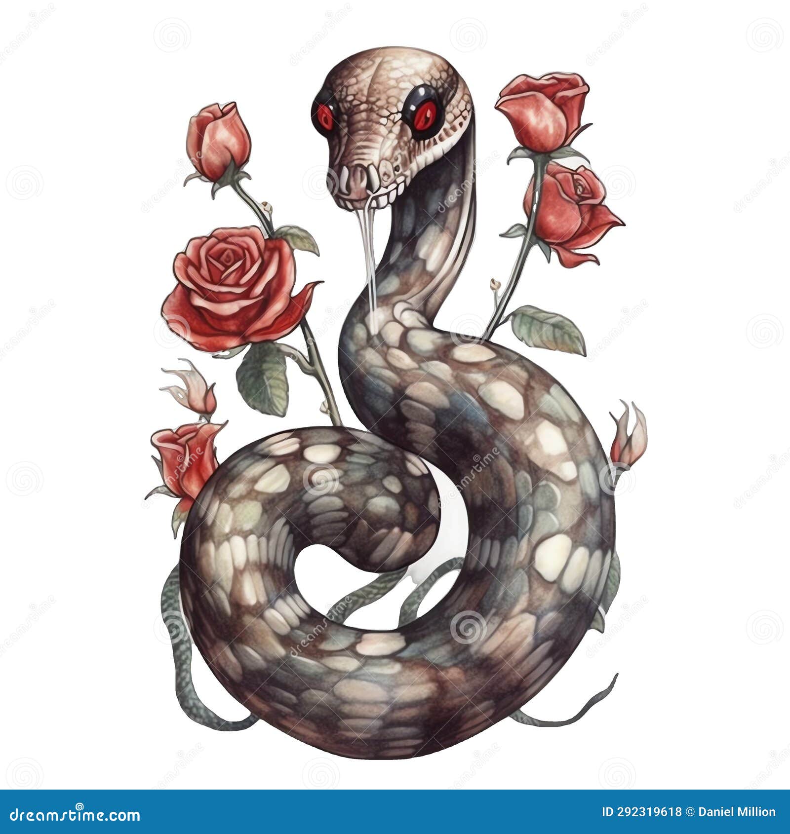 Gothic Snake Watercolor Illustration Stock Illustration - Illustration ...