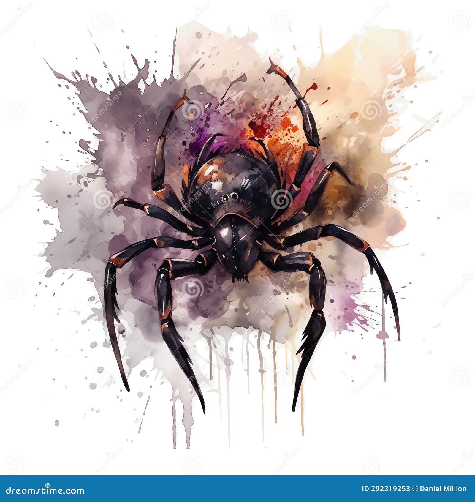 Gothic Spider Watercolor Illustration Stock Illustration - Illustration ...