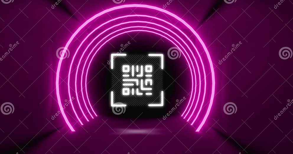 Image of Gr Code and Circles in Purple Tunnel Stock Image - Image of ...