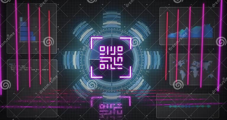 Image of Gr Code and Data Processing on Digital Screen Stock Photo ...