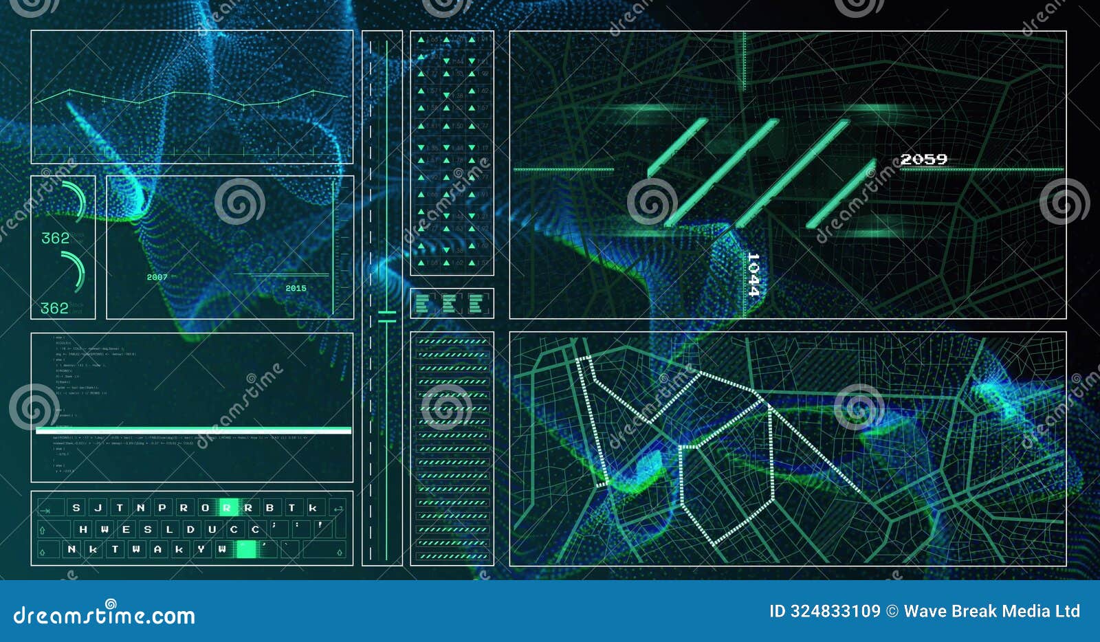 Image of Graph, Computer Language, Loading Circles, Navigation Pattern Over Dynamic Waves Stock ...