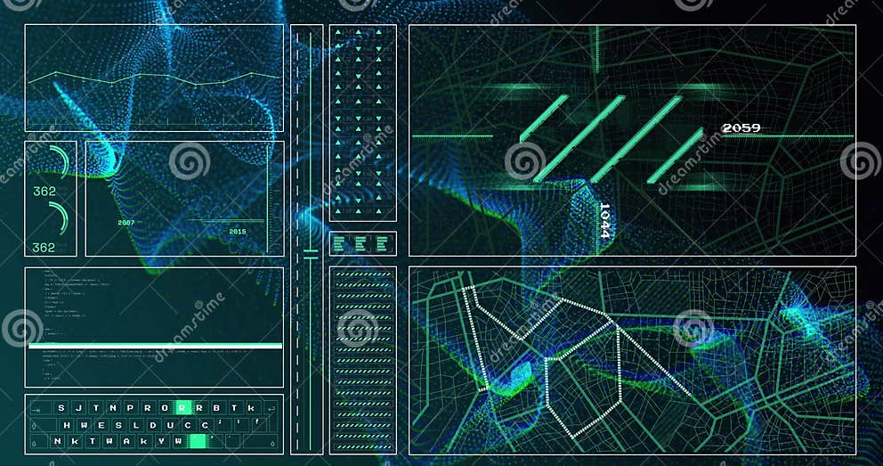 Image of Graph, Computer Language, Loading Circles, Navigation Pattern Over Dynamic Waves Stock ...