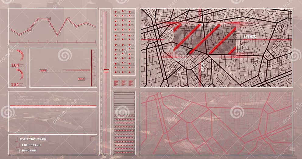 Image of Graph, Loading Circles, Bars, Navigation Pattern and Computer Language Over Modern City ...