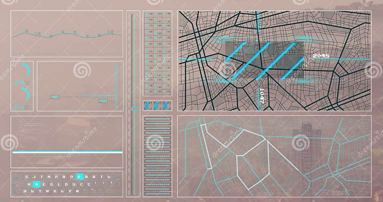Image of Graph, Loading Circles, Bars, Navigation Pattern and Computer Language Over Modern City ...