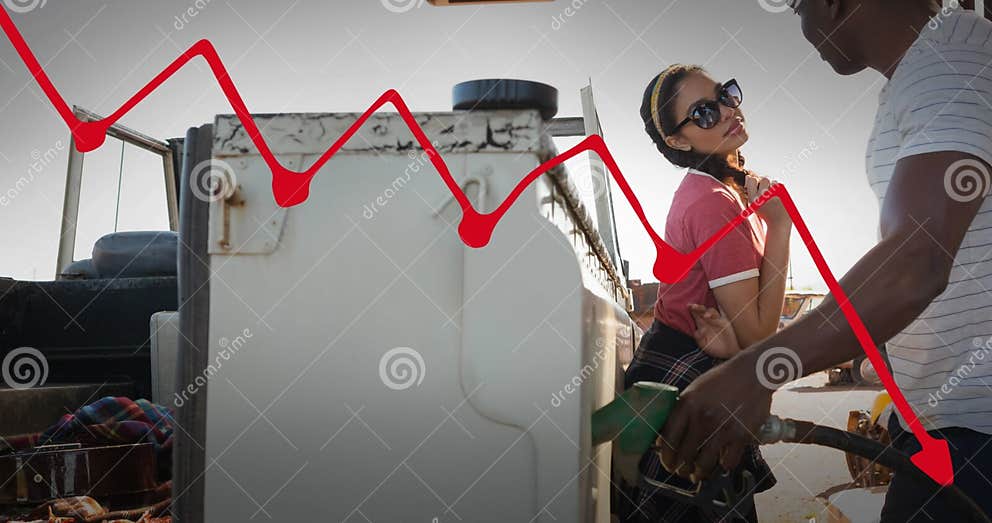 Image of Graph Over Two Diverse People Refueling Stock Image - Image of ...