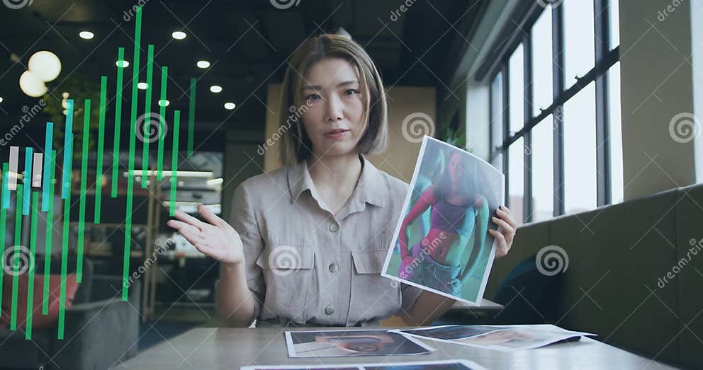 Image of Graph Processing Data Over Asian Female Creative Having Image ...