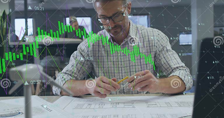 Image of Graph and Processing Data Over Caucasian Male Architect ...