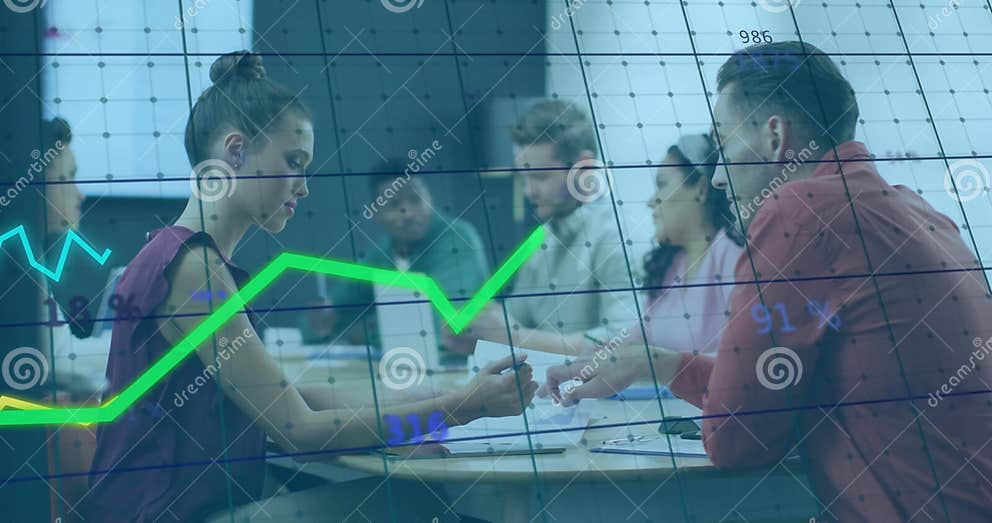 Image of Graph Processing Data Over Diverse Colleagues Discussing at ...