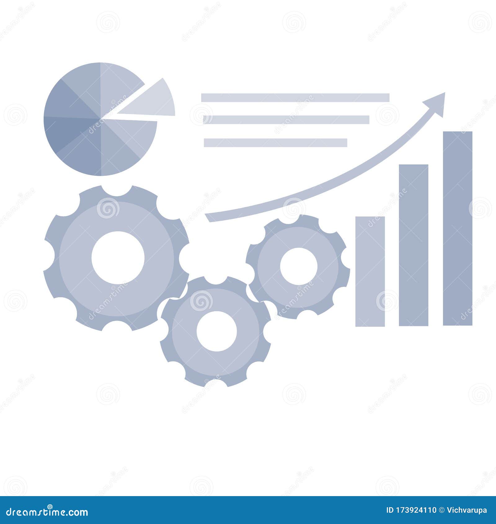 Image with Graphs, Arrow and Gear in Blue, Vector Illustration Stock ...