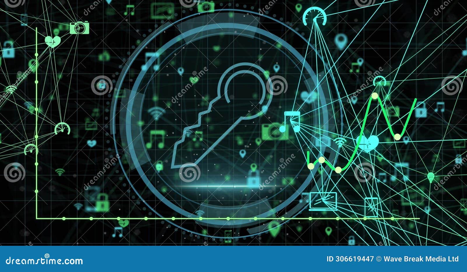 Image of Graphs, Cyber Security, Key and Connections on Black ...