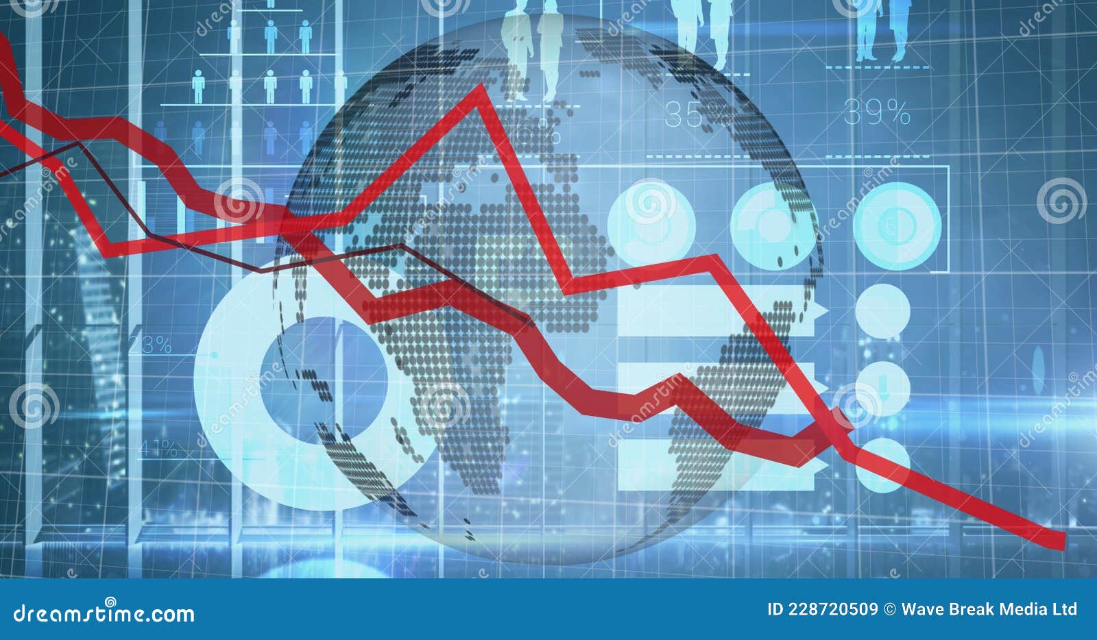 Image of Graphs with Data and Information Moving Over a Globe Spinning ...