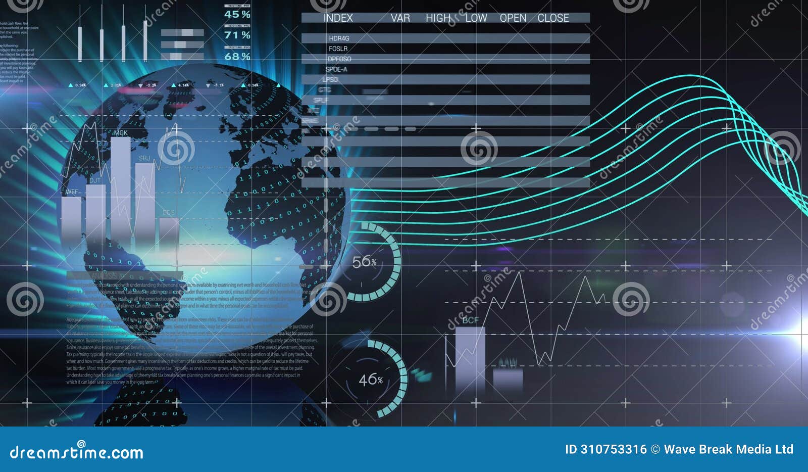 Image of Graphs Data and Information Moving on Screen Over Grid and ...