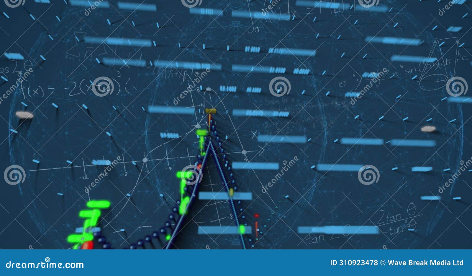 Image of Graphs, Globe and Math Formulas on Blue Background Stock Photo ...