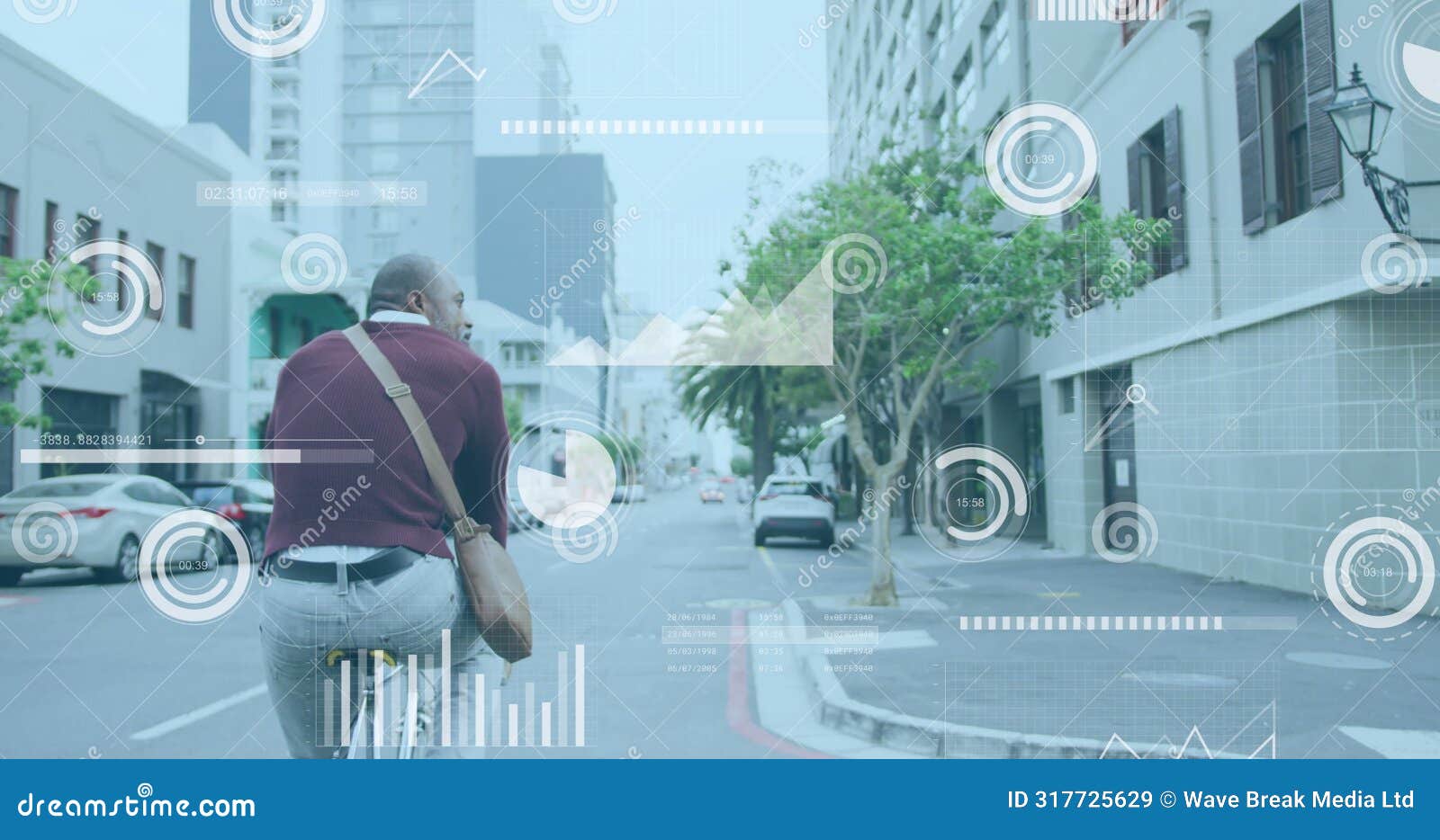 Image of Graphs, Loading Bars and Circles Over African American Man ...