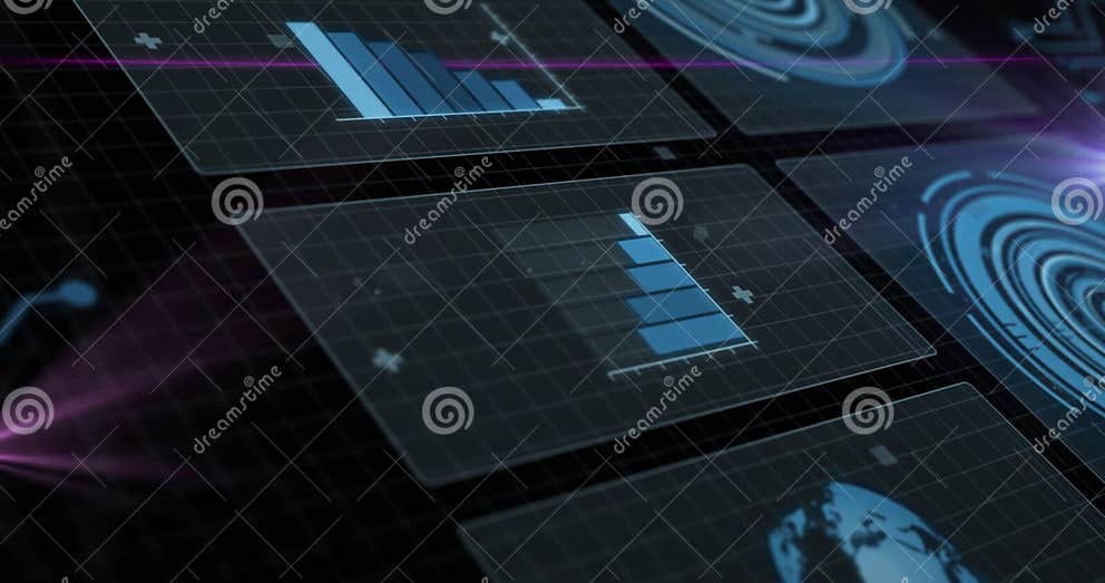 Image of Graphs, Loading Circles and Circuit Board Pattern Over Black Background Stock Photo ...
