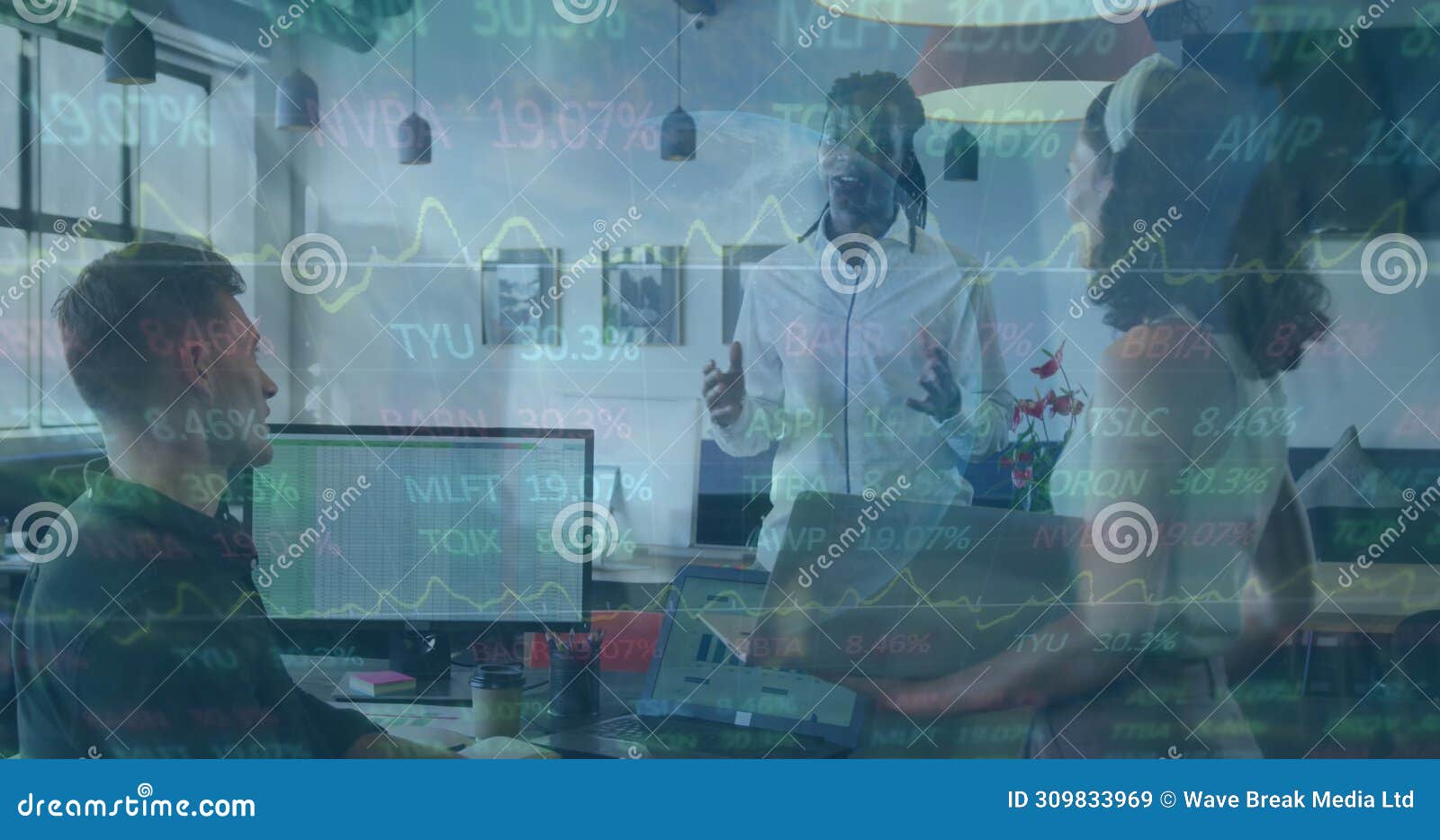 Image of Graphs and Trading Board Over Multiracial Coworkers Sharing ...