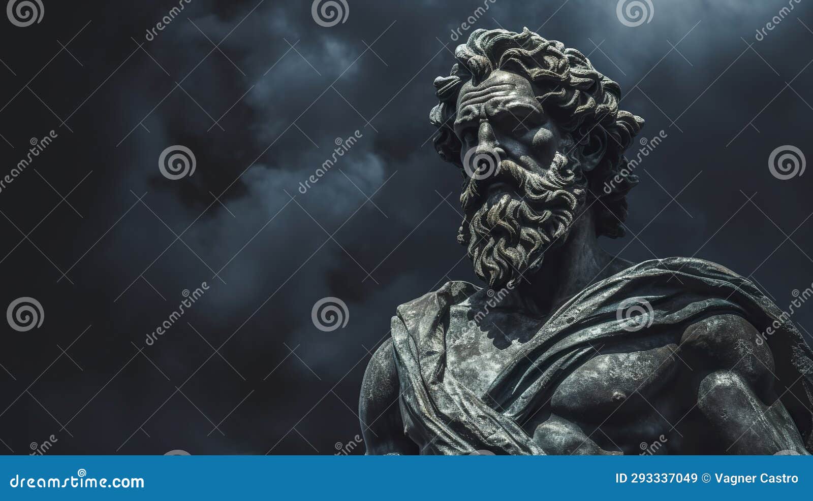An Image of a Greek Philosopher Statue in Bluish Gray Tones. Stock ...