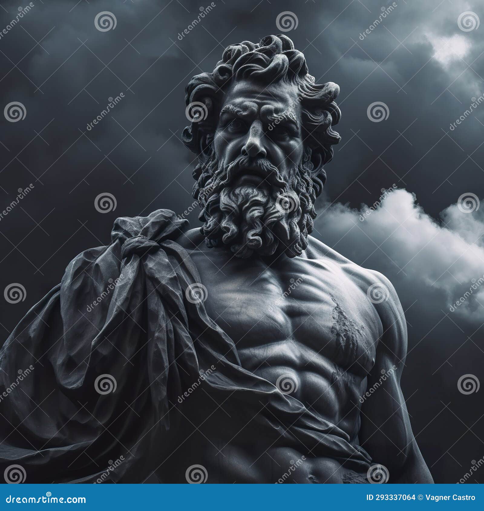 An Image of a Greek Philosopher Statue in Bluish Gray Tones. Stock ...