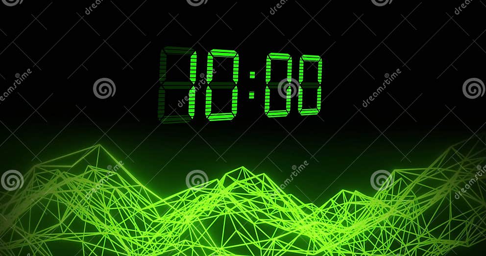 Image of Green Digital Clock Timer Changing Over Networks of ...