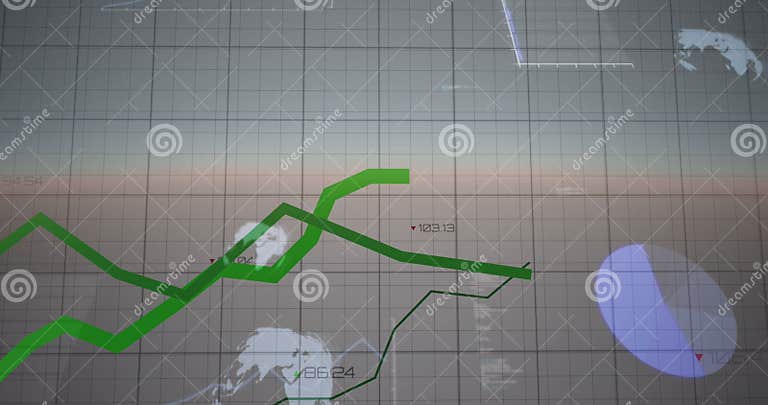 Image Of Green Line Graph Moving On Grid Pattern Over Multiple Chart