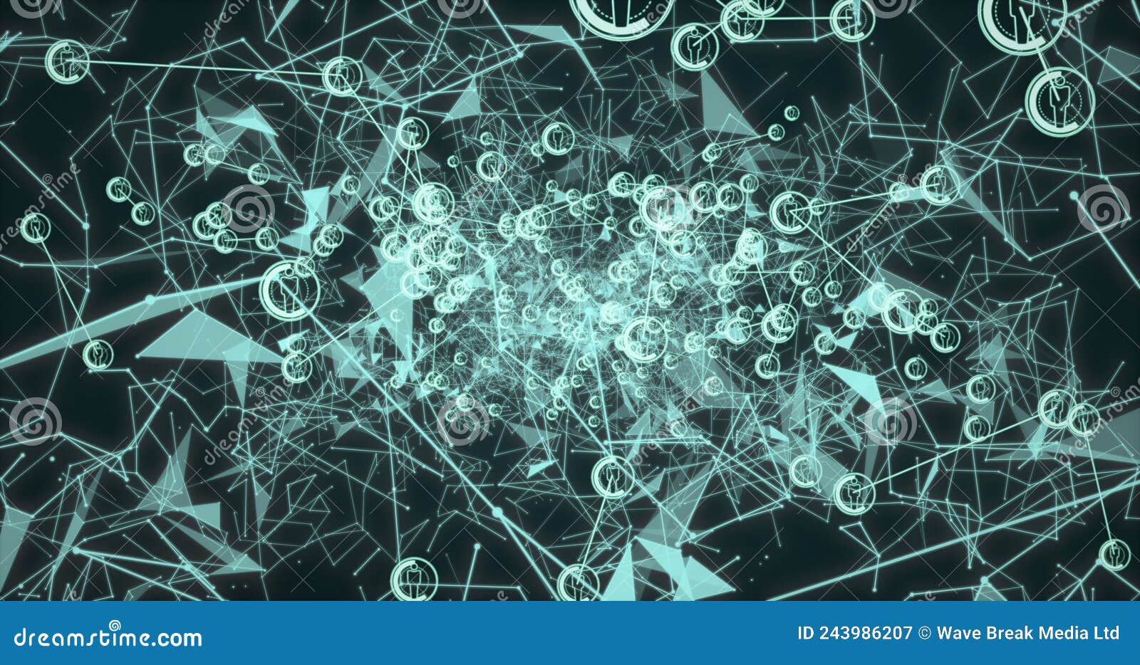 Image of Green Network of Connections with Icons Over Black Background ...